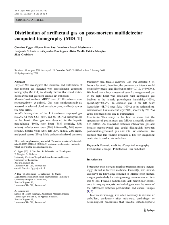 (PDF) Distribution of artifactual gas on post-mortem multidetector ...