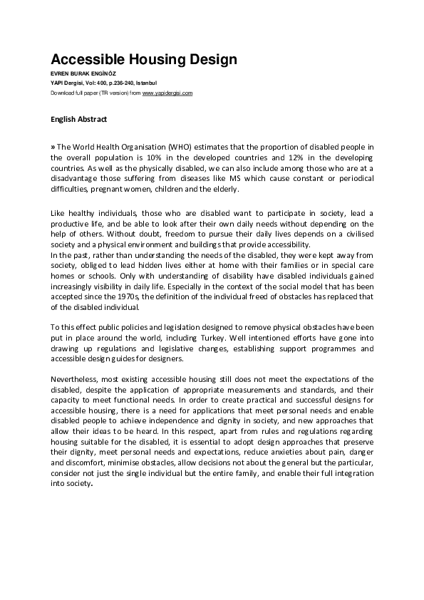 (PDF) Accessible Housing Design (abstract)