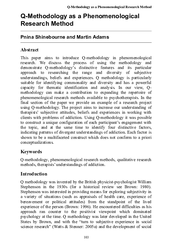 (DOC) Q-Methodology as a Phenomenological Research Method | Martin ...
