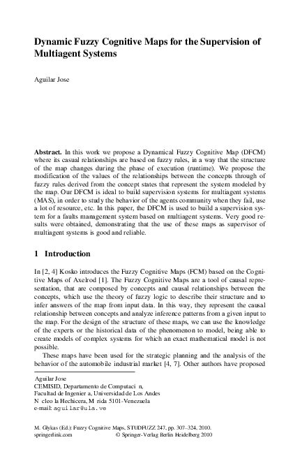 (PDF) Dynamic Fuzzy Cognitive Maps for the Supervision of Multiagent Systems