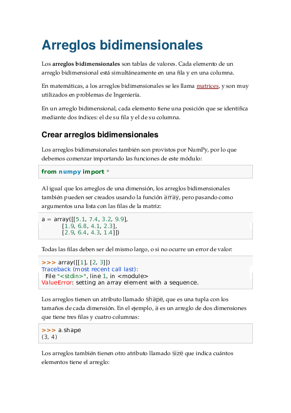 (DOC) Arreglos bidimensionales