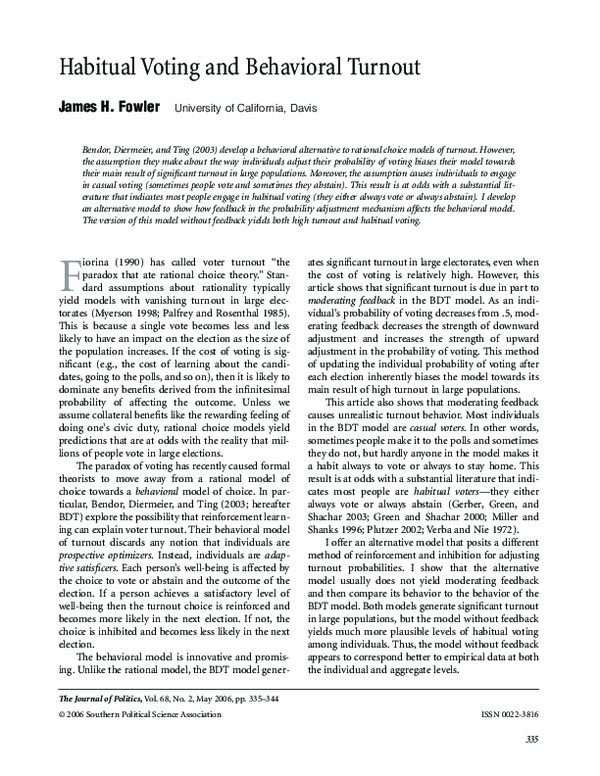 (PDF) Habitual Voting and Behavioral Turnout