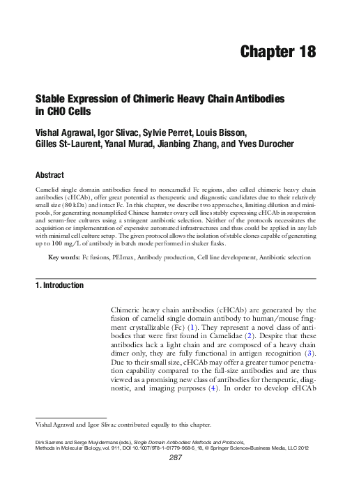 (PDF) Stable Expression of Chimeric Heavy Chain Antibodies in CHO Cells