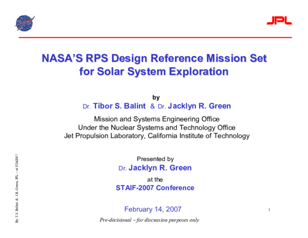 (PDF) NASA’S RPS Design Reference Mission Set for Solar System Exploration