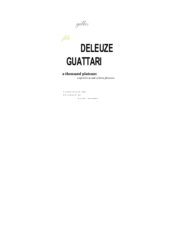 (PDF) Deleuze, Guattari- A Thousand Plateaus