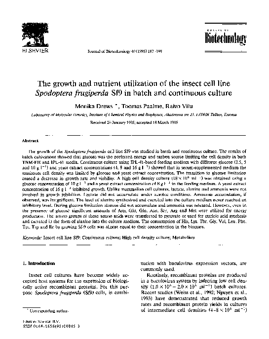 (PDF) The growth and nutrient utilization of the insect cell line ...