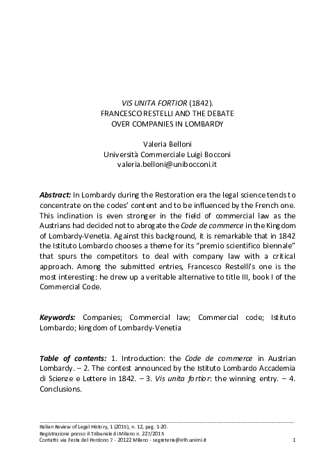 (PDF) Vis unita fortior (1842). Francesco Restelli and the debate over ...