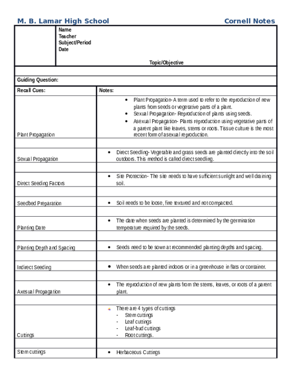(DOC) Plant propagation notes | Cynthia M - Academia.edu