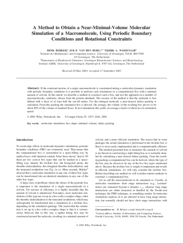 (PDF) A method to obtain a near-minimal-volume molecular simulation of a macromolecule, using ...