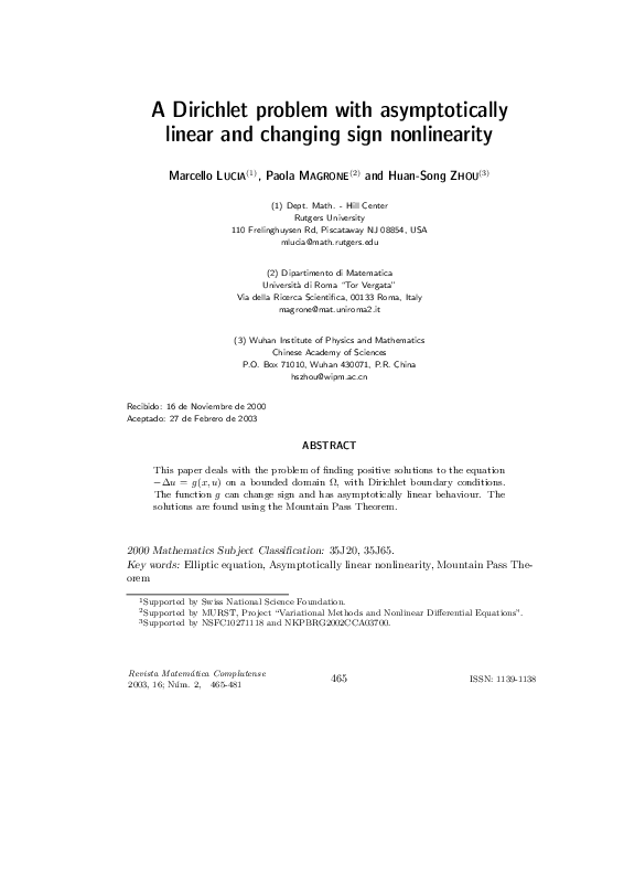 (PDF) A Dirichlet problem with asymptotically linear and changing sign nonlinearity