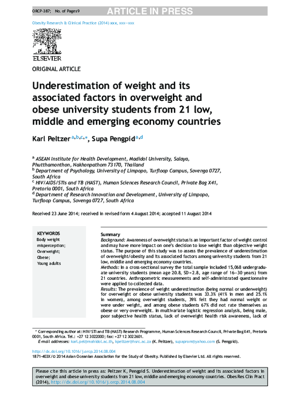 (PDF) Underestimation of weight and its associated factors in ...