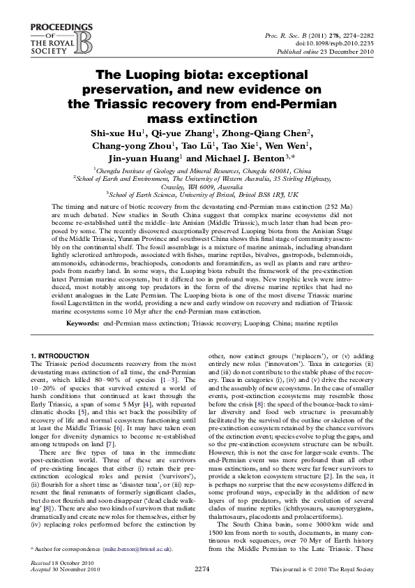 (PDF) The Luoping biota: exceptional preservation, and new evidence on ...