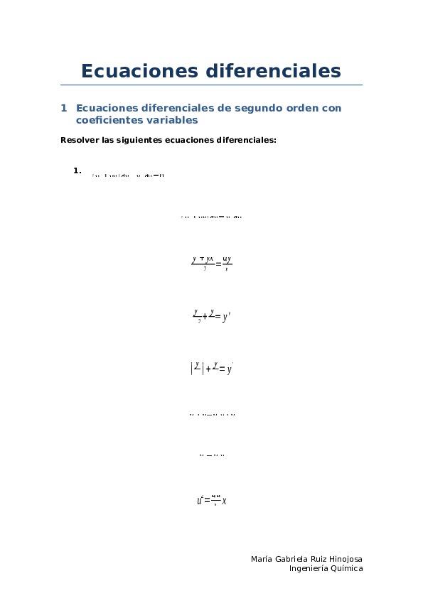 (DOC) Ejercicios de Ecuaciones diferenciales