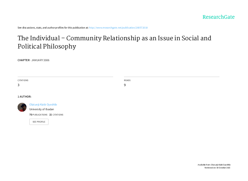(PDF) The Individual –Community Relationship as an Issue in Social and ...