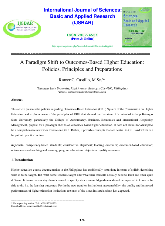 (PDF) A Paradigm Shift to Outcomes-Based Higher Education: Policies ...