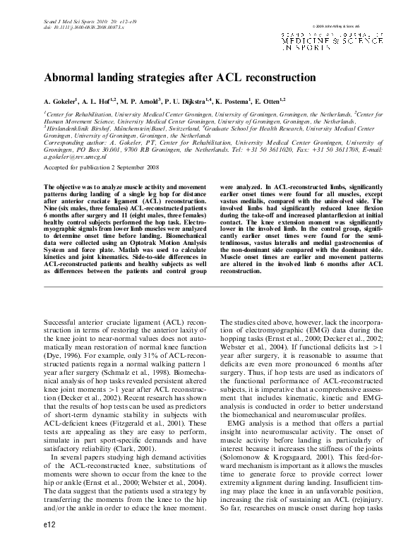 (PDF) Abnormal landing strategies after ACL reconstruction