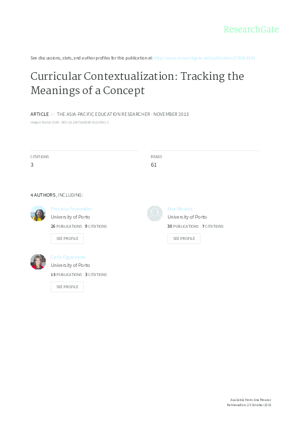 (PDF) Curricular Contextualization: Tracking the Meanings of a Concept