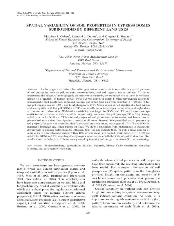 (PDF) Spatial variability of soil properties in cypress domes surrounded by different land uses
