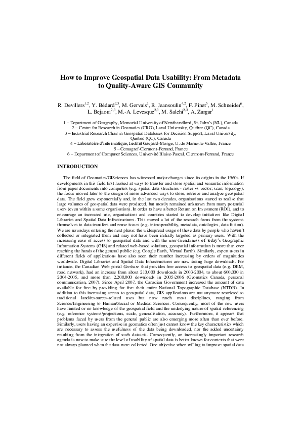 (PDF) How to improve geospatial data usability: from metadata to quality-aware GIS community