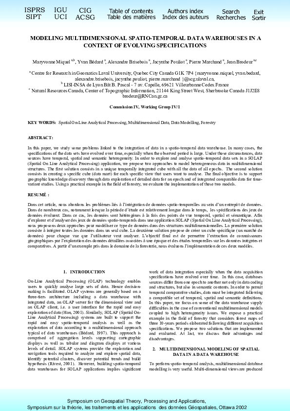 (PDF) Modeling Multi-dimensional Spatio-Temporal Data Werehouses in a Context of Evolving ...