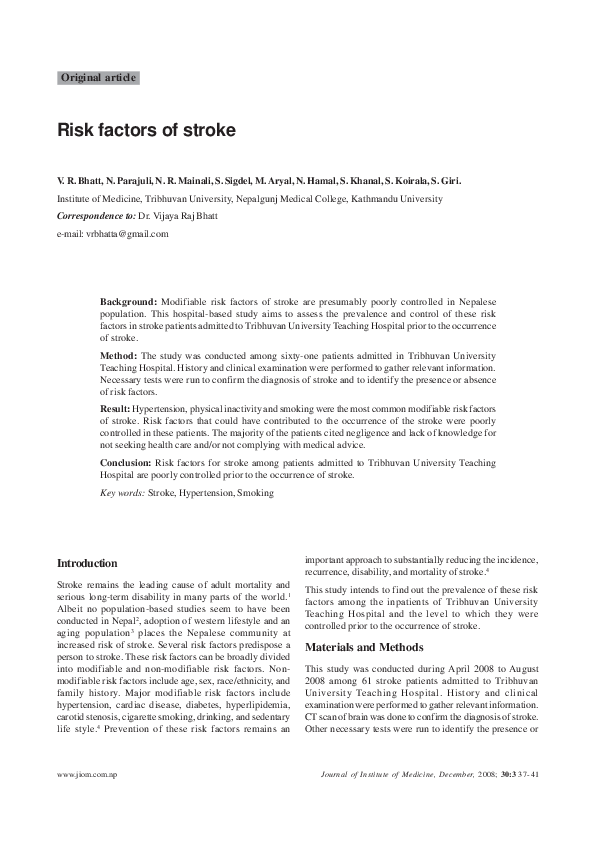 (PDF) Risk factors of stroke