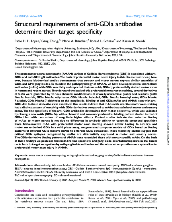 (PDF) Structural requirements of anti-GD1a antibodies determine their ...