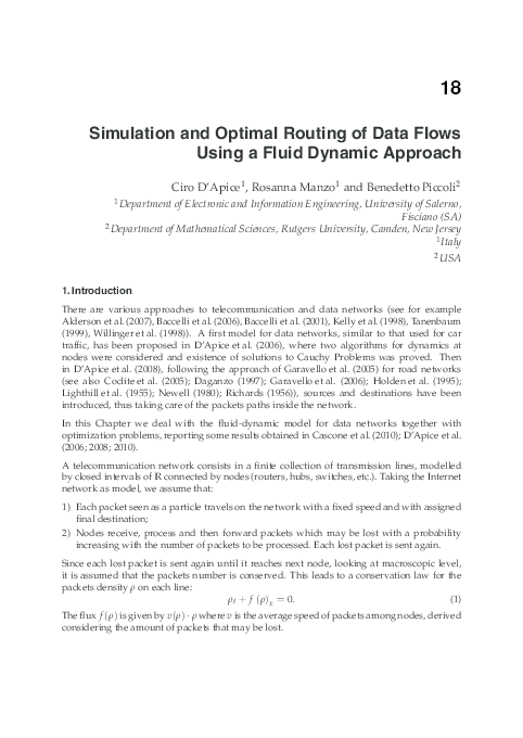 (PDF) Simulation and Optimal Routing of Data Flows Using a Fluid Dynamic Approach