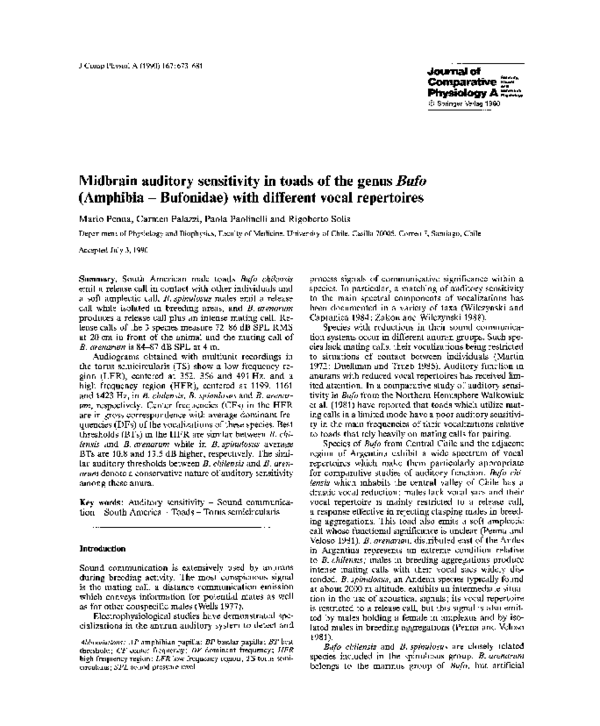 (PDF) Midbrain auditory sensitivity in toads of the genus Bufo ...