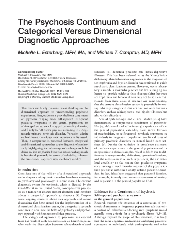 (PDF) The psychosis continuum and categorical versus dimensional ...