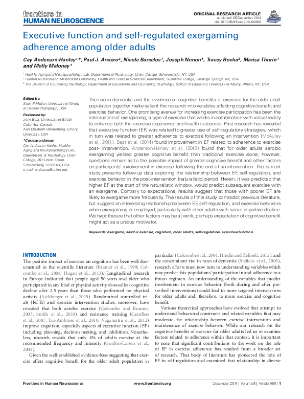 (PDF) Executive function and self-regulated exergaming adherence among older adults