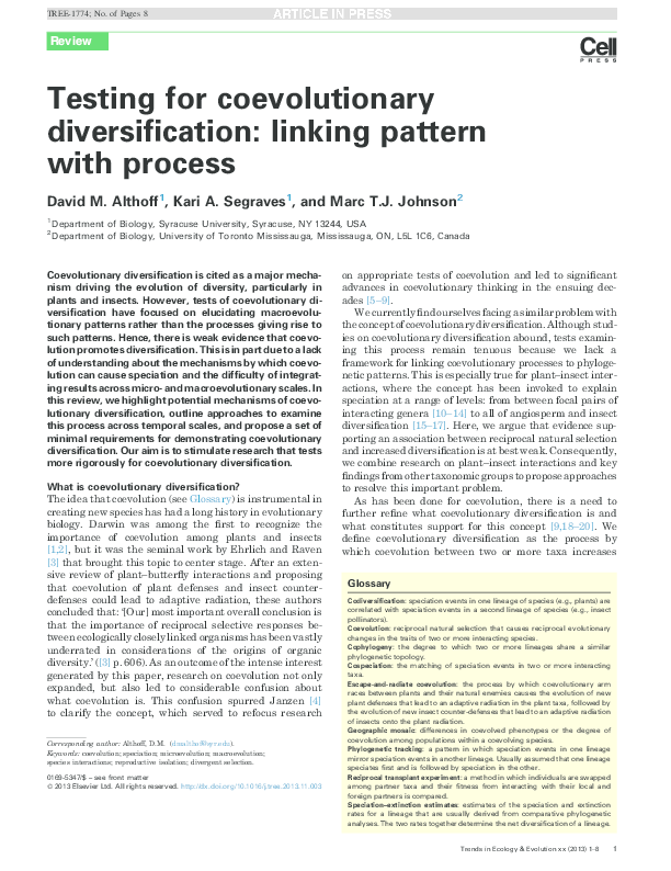 Pdf Testing For Coevolutionary Diversification Linking Pattern With Process