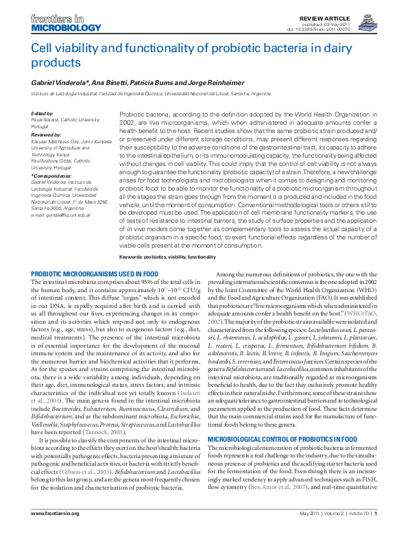 (PDF) Cell Viability and Functionality of Probiotic Bacteria in Dairy ...