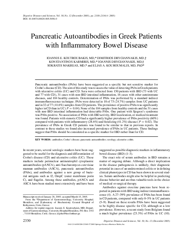 (PDF) Pancreatic Autoantibodies in Greek Patients with Inflammatory ...