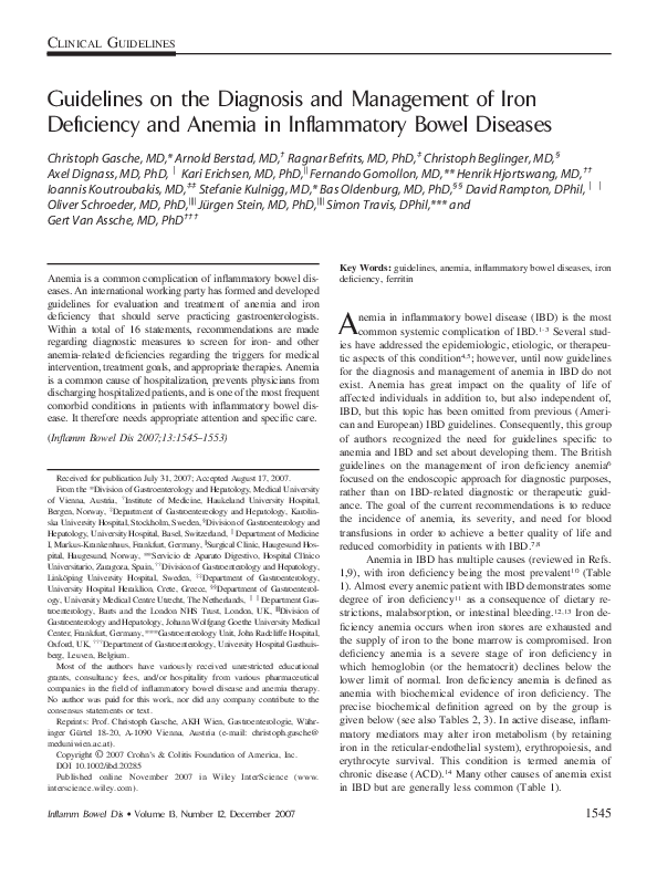 (PDF) Guidelines on the diagnosis and management of iron deficiency and ...