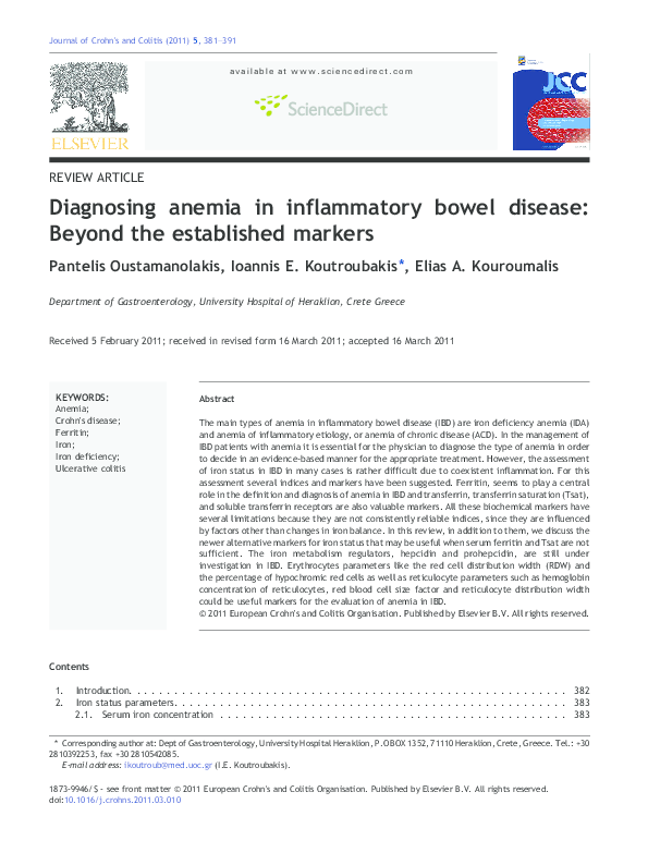 (PDF) Diagnosing anemia in inflammatory bowel disease: Beyond the ...