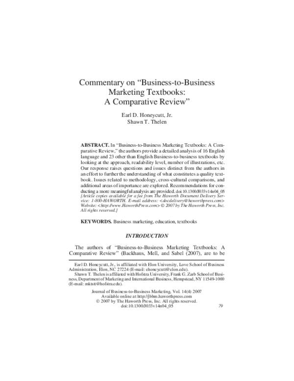(PDF) Commentary on “Business-to-Business Marketing Textbooks: A ...