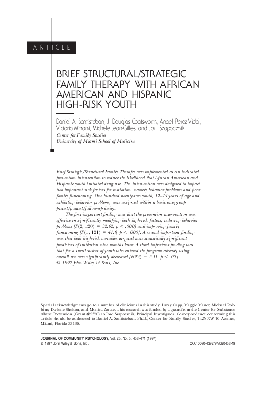 (PDF) Brief structural/strategic family therapy with African and ...