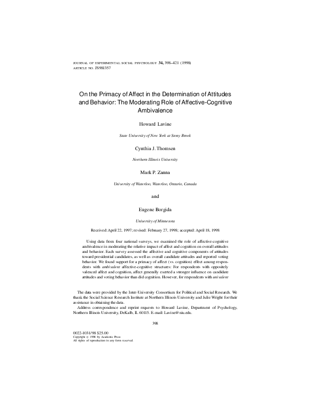 (PDF) On the Primacy of Affect in the Determination of Attitudes and ...