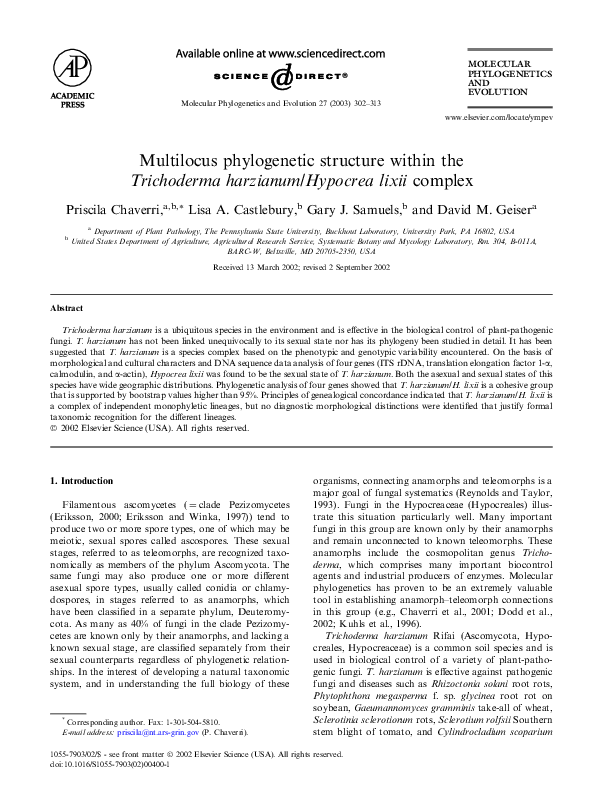 (PDF) Multilocus phylogenetic structure within the Trichoderma harzianum/Hypocrea lixii complex