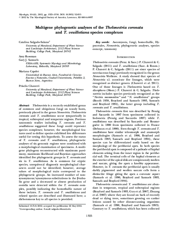 (PDF) Multigene phylogenetic analyses of the Thelonectria coronata and ...