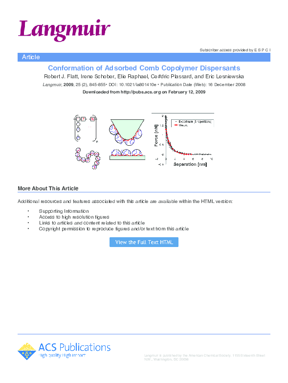 (PDF) Conformation of Adsorbed Comb Copolymer Dispersants