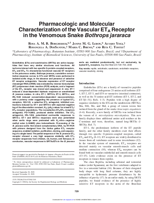 (PDF) Pharmacologic and Molecular Characterization of the Vascular ETA ...