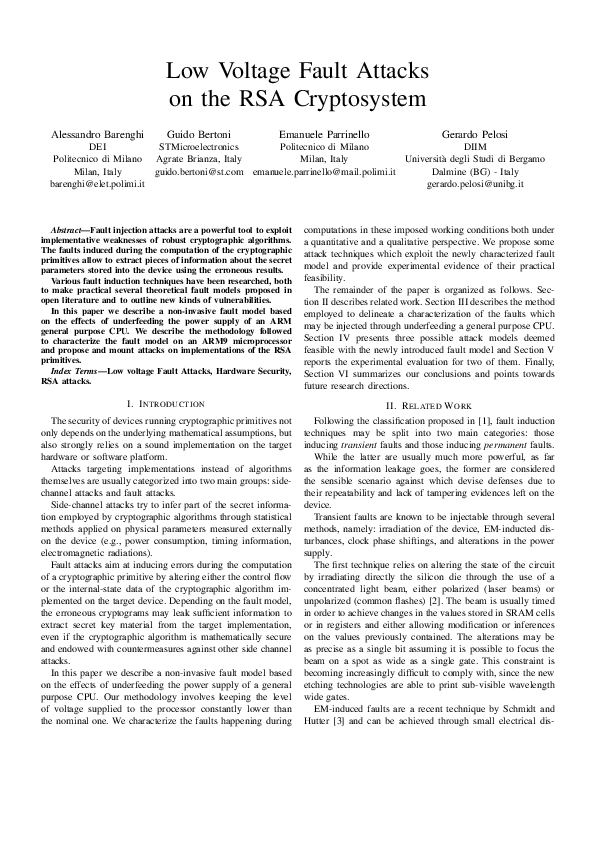 (PDF) Low voltage fault attacks on the RSA cryptosystem