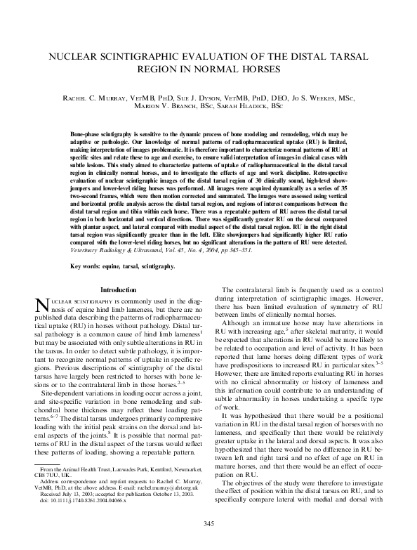 (PDF) Nuclear Scintigraphic Evaluation of the Distal Tarsal Region in ...