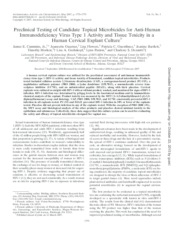 (PDF) Preclinical Testing of Candidate Topical Microbicides for Anti ...