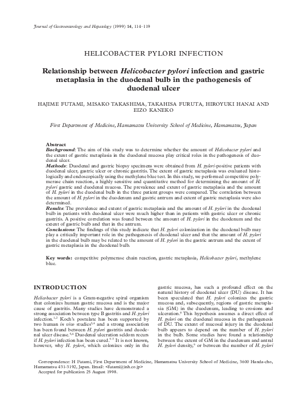 (PDF) Relationship between Helicobacter pylori infection and histologic features of gastritis in ...