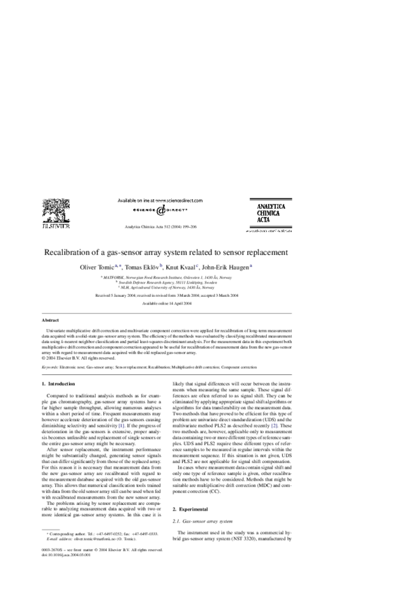 (PDF) Recalibration of a gas-sensor array system related to sensor replacement