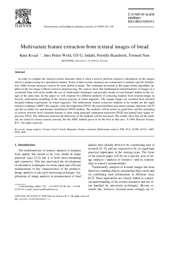 (PDF) Multivariate feature extraction from textural images of bread