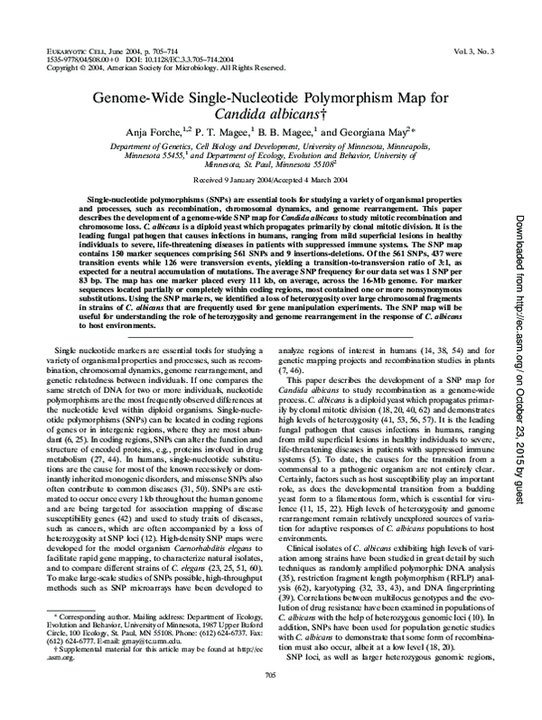 (PDF) Genome-Wide Single-Nucleotide Polymorphism Map for Candida albicans