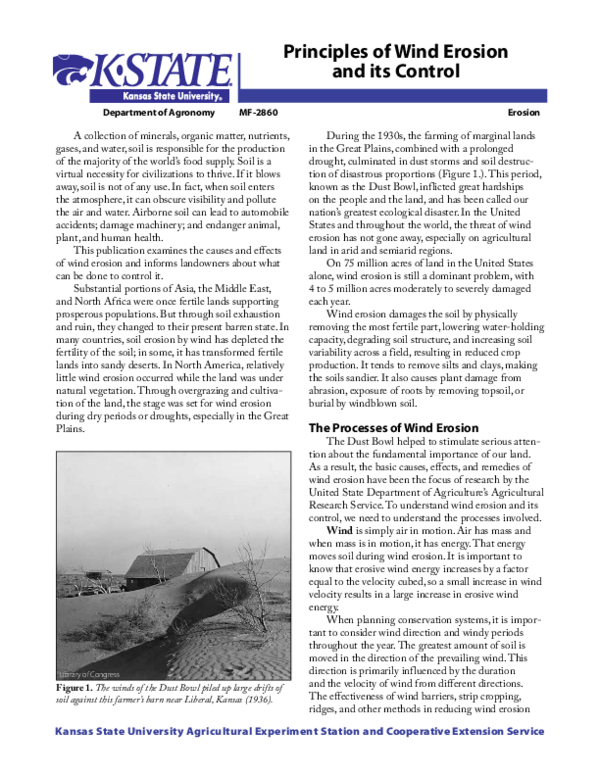 (PDF) Principles of Wind Erosion and its Control